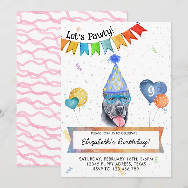Cane Corso Lets Pawty Dog Birthday Party Invitation | Zazzle