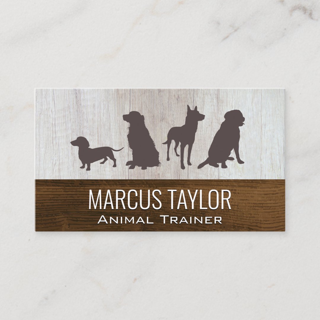 Canine Pack | Dog Training | Wood Background Business Card | Zazzle