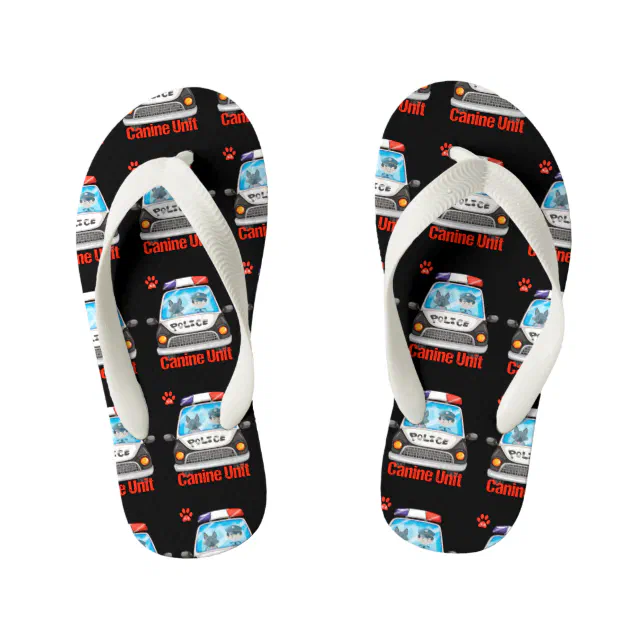 Canine Unit Policeman and Police Dog In Police Car Kid's Flip Flops ...