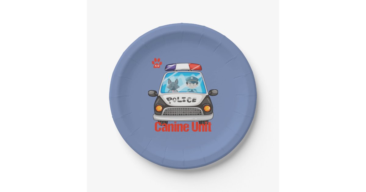 Canine Unit Policeman and Police Dog In Police Car Paper Plates | Zazzle