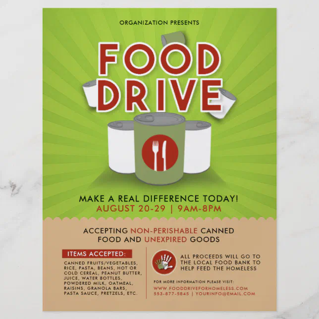 Canned Food Drive Feed Homeless Fundraiser Flyer | Zazzle