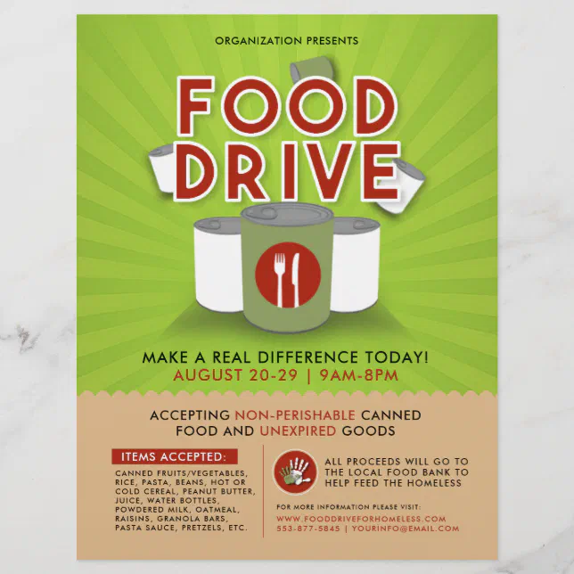 Canned Food Drive Feed Homeless Fundraiser Flyer | Zazzle