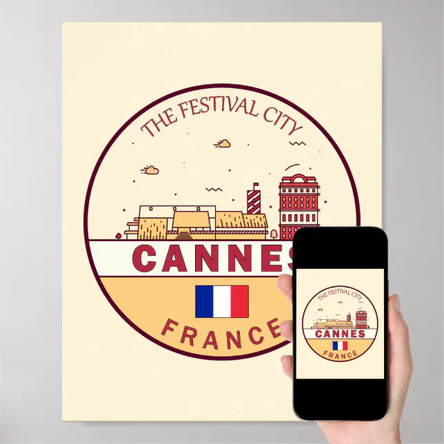 Cannes France City Skyline Emblem Poster | Zazzle