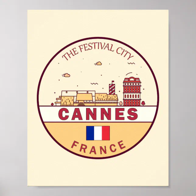 Cannes France City Skyline Emblem Poster | Zazzle