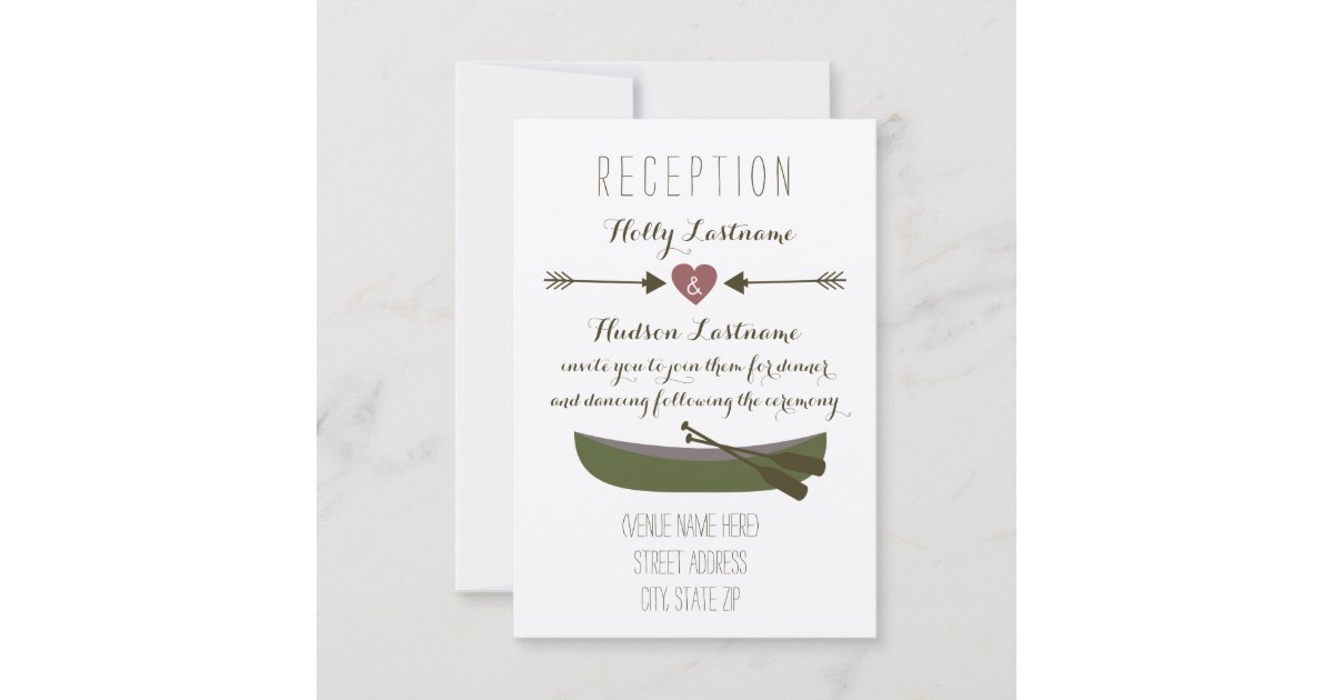 Canoe + Arrows Rustic Wedding Reception Invitation | Zazzle