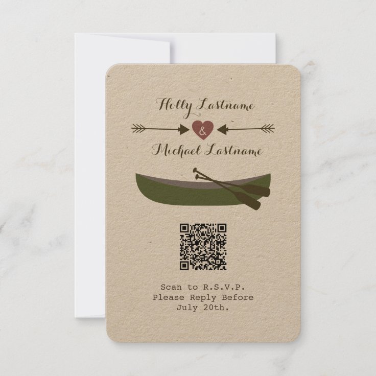 Canoe + Arrows With Heart Wedding QR Code RSVP Card | Zazzle