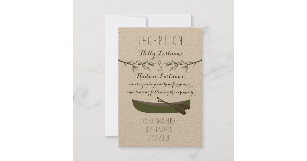 Canoe + Evergreen Branches Wedding Reception Invitation | Zazzle