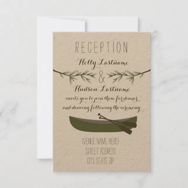 Canoe + Evergreen Branches Wedding Reception Invitation | Zazzle