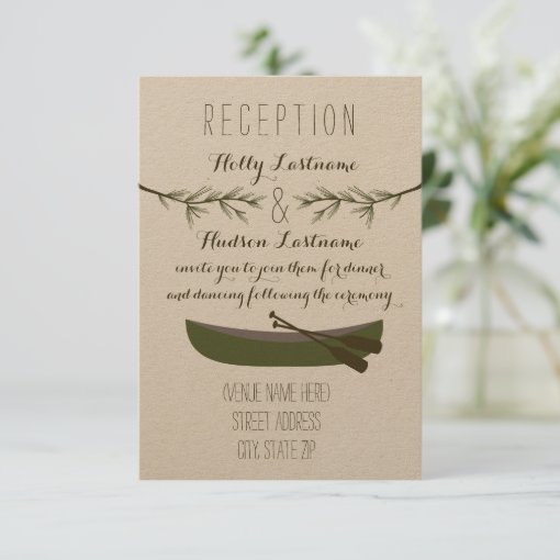 Canoe + Evergreen Branches Wedding Reception Invitation | Zazzle