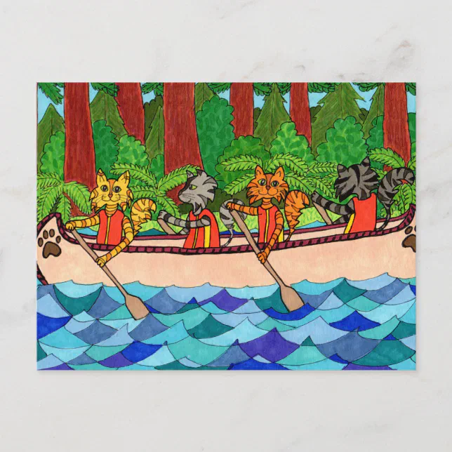 Canoeing Cats Postcard | Zazzle