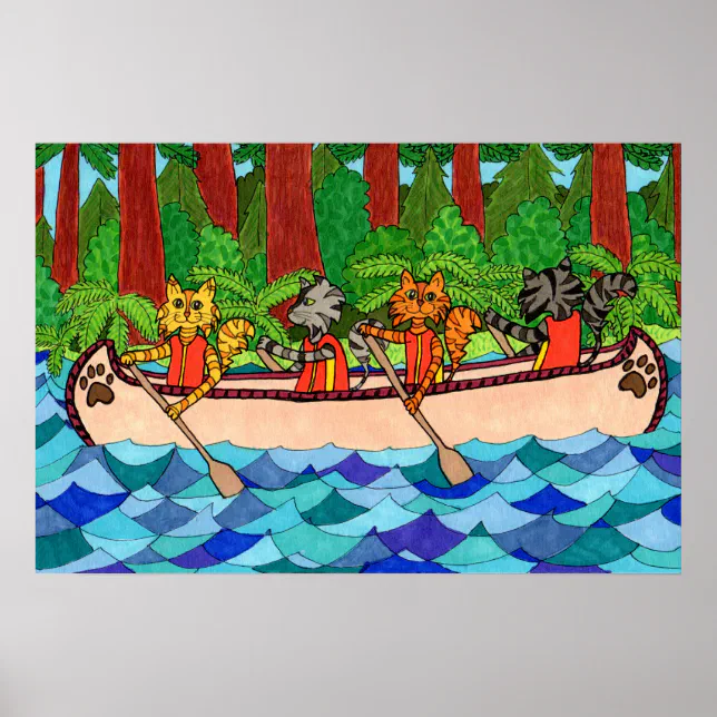 Canoeing Cats Poster | Zazzle