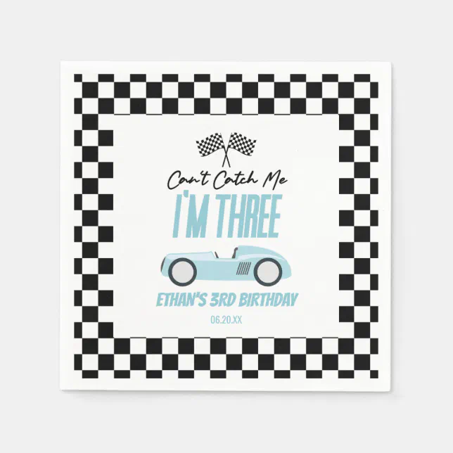 Can't Catch Me Blue Race Car 3rd Birthday Party Napkins | Zazzle