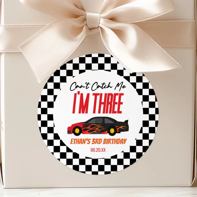 Can't Catch Me Red Race Car 3rd Birthday Party Classic Round Sticker ...
