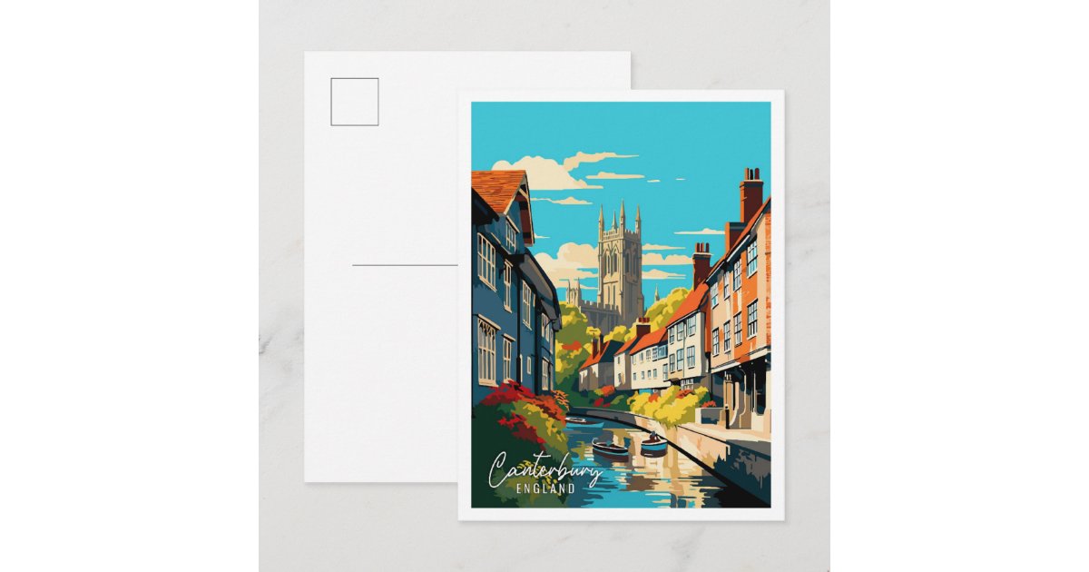 Canterbury England Art vintage travel illustration Postcard | Zazzle