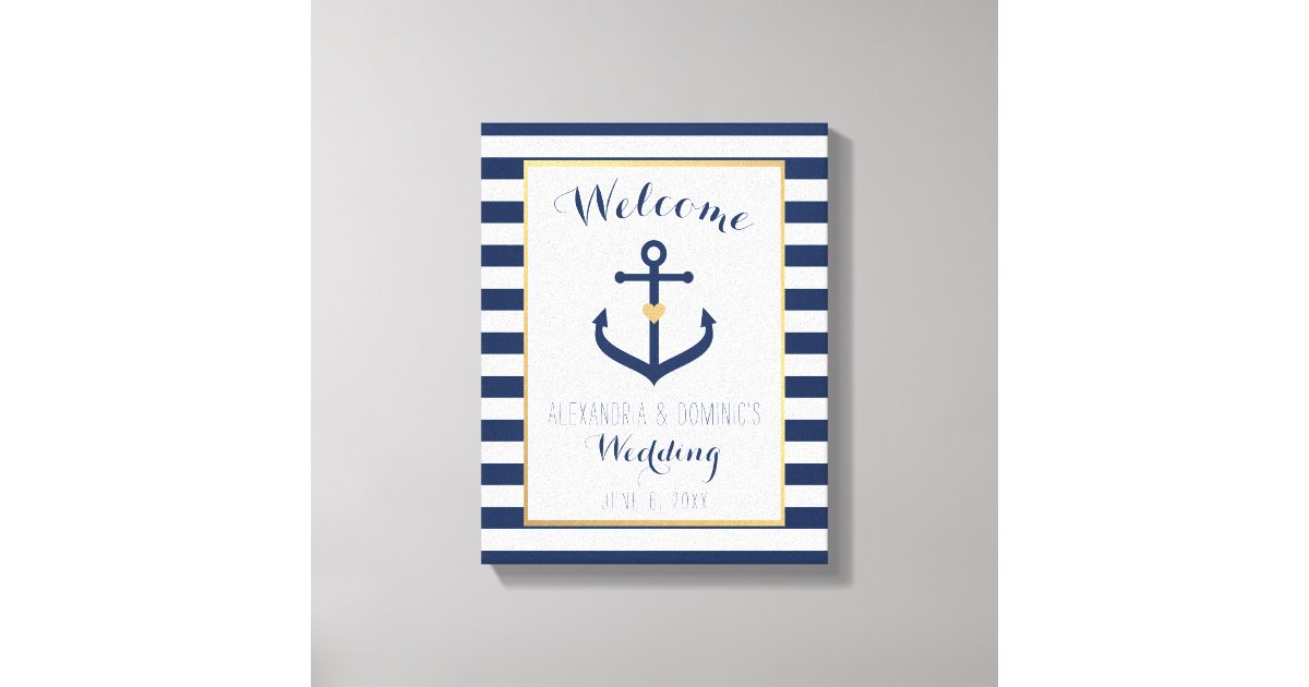 Canvas Nautical themed Wedding Welcome Sign - Navy | Zazzle