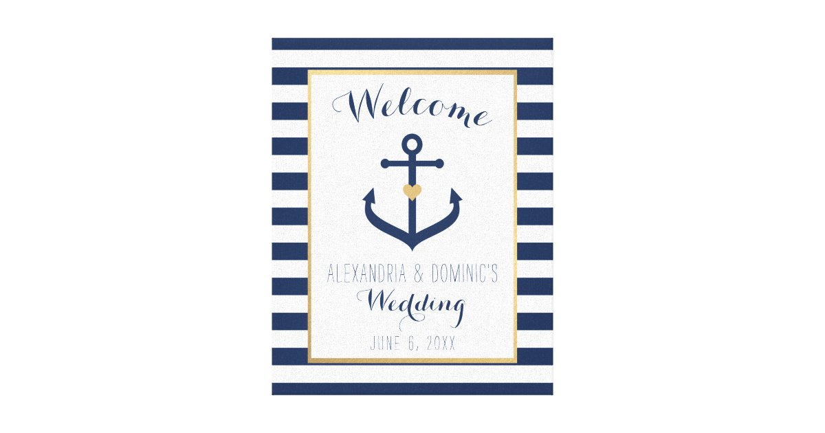 Canvas Nautical themed Wedding Welcome Sign - Navy | Zazzle