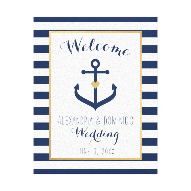 Canvas Nautical themed Wedding Welcome Sign - Navy | Zazzle