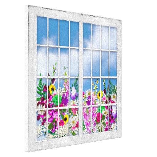 Canvas Print, View of Flowers, Rustic Window-Panes | Zazzle