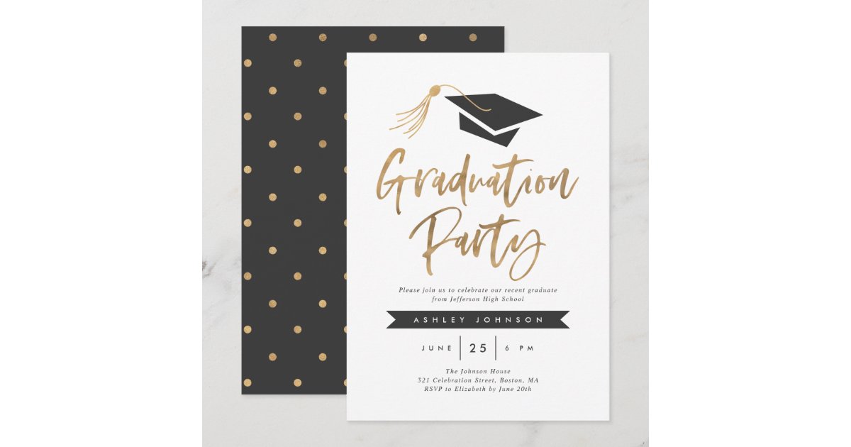 Cap and Tassel Graduation Party Gold Foil Invitation | Zazzle