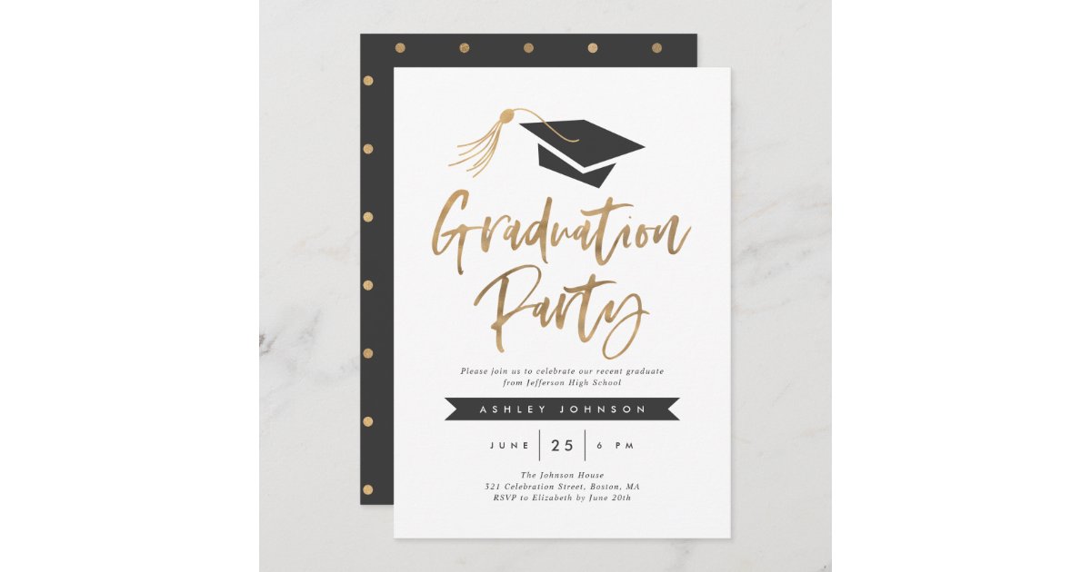 Cap and Tassel Graduation Party Gold Foil Invitation | Zazzle