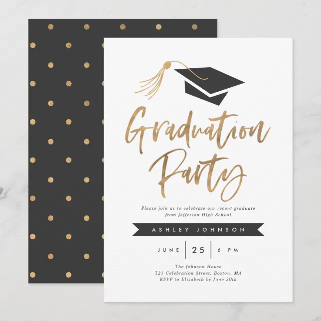 Cap and Tassel Graduation Party Gold Foil Invitation | Zazzle