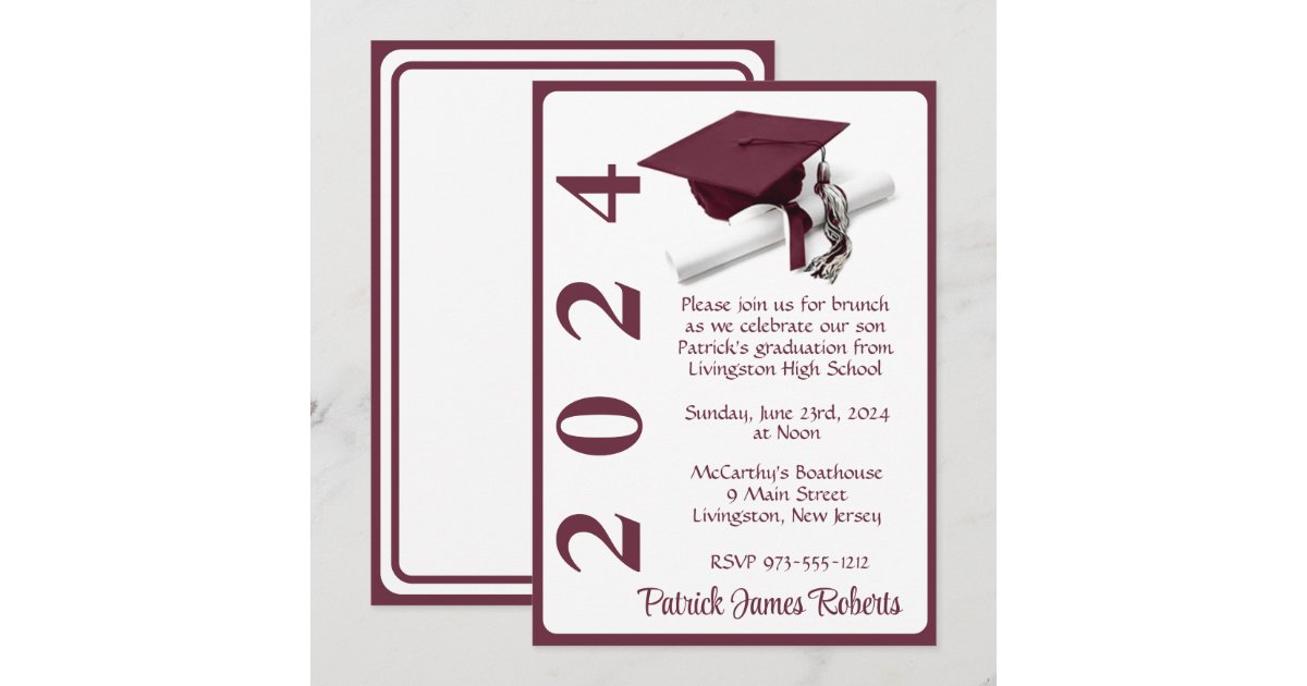 Cap & Diploma 5x7 Maroon & White Graduation Invitation | Zazzle