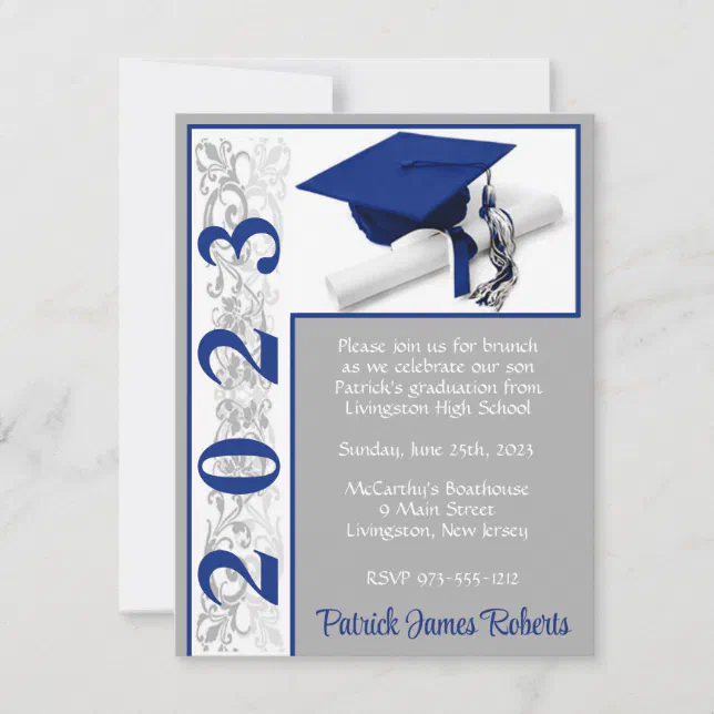 Cap & Diploma, Blue & Gray Graduation Invitation | Zazzle