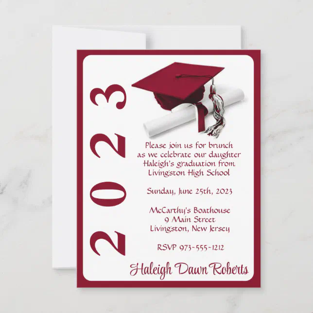 Cap & Diploma, Cardinal Red Graduation Invitation | Zazzle
