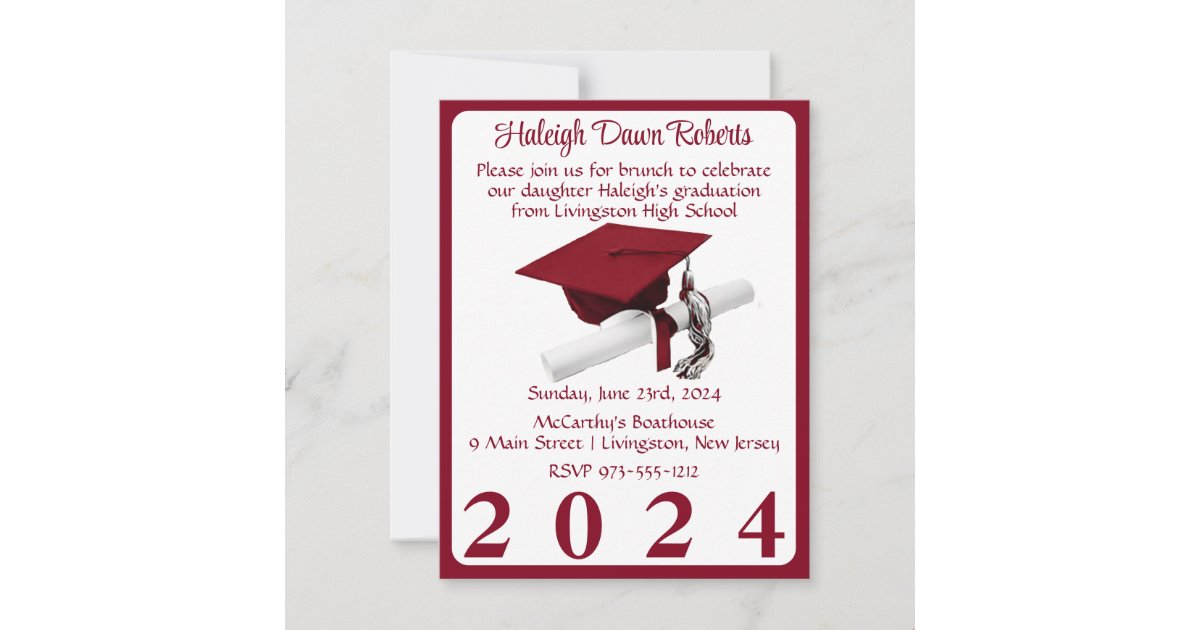 Cap & Diploma Cardinal Red Graduation Party Invitation | Zazzle
