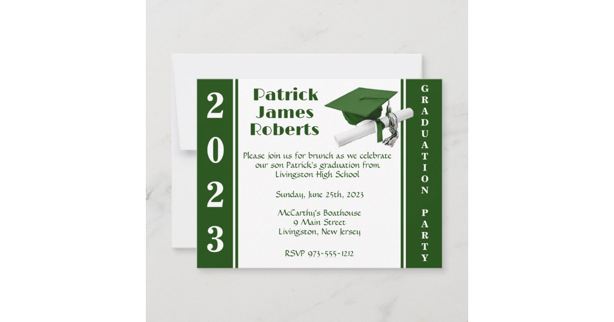 Cap & Diploma, Green & White Graduation Invitation | Zazzle