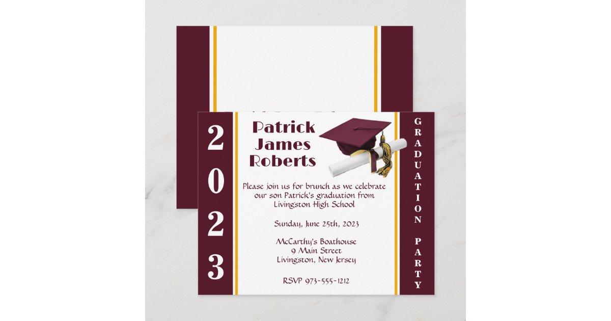 Cap & Diploma, Maroon & Gold Graduation Invitation | Zazzle