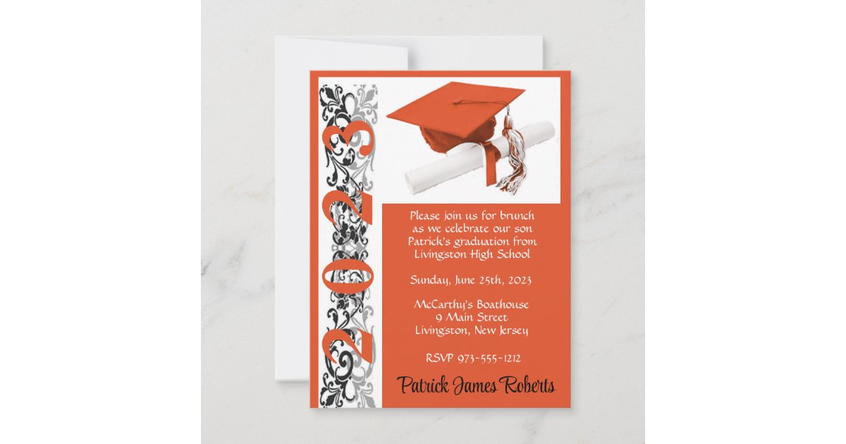 Cap & Diploma, Orange Graduation Invitation | Zazzle