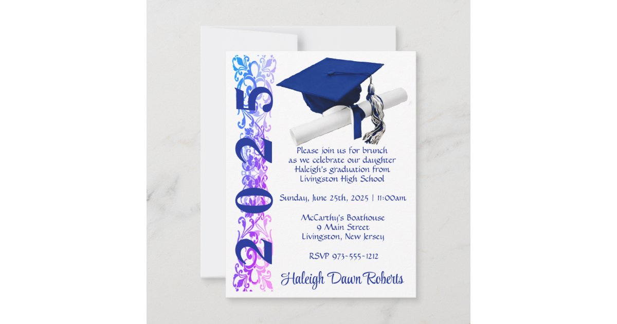 Cap & Diploma, Purple & Blue Hue Graduation Invitation | Zazzle
