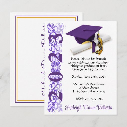 Cap & Diploma, Purple & Gold Graduation Invitation | Zazzle