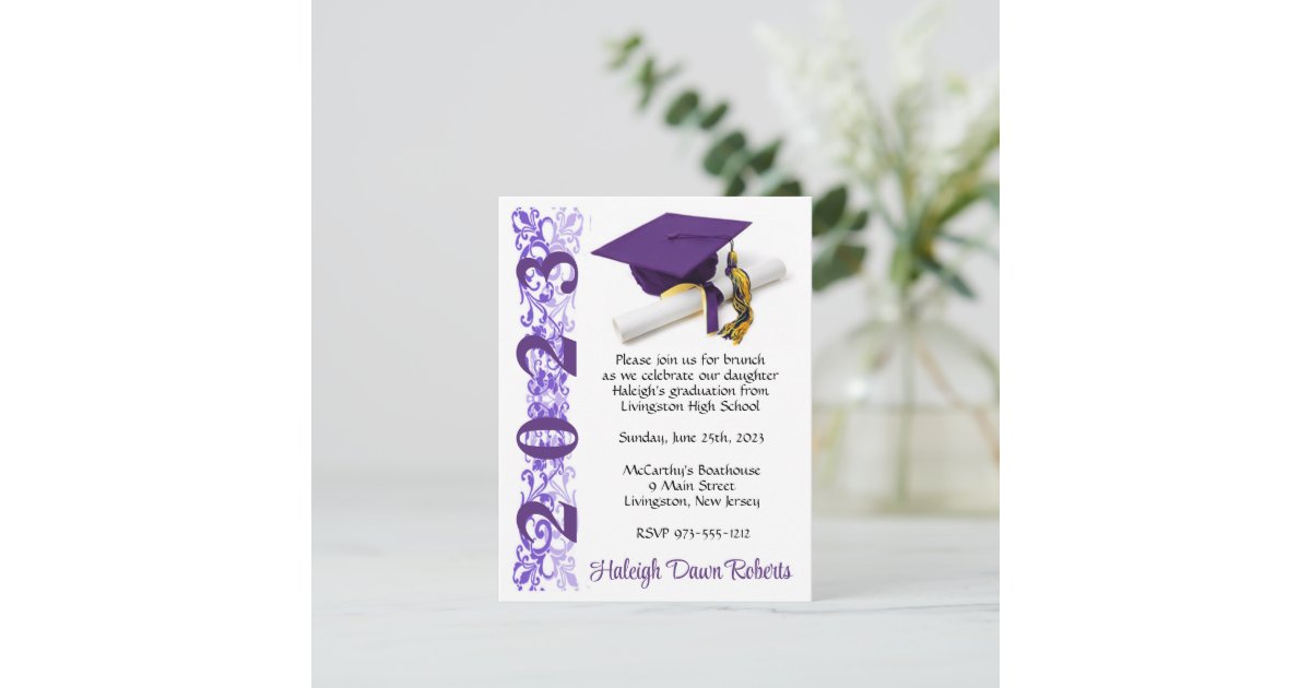 Cap & Diploma, Purple & Gold Graduation Invitation | Zazzle