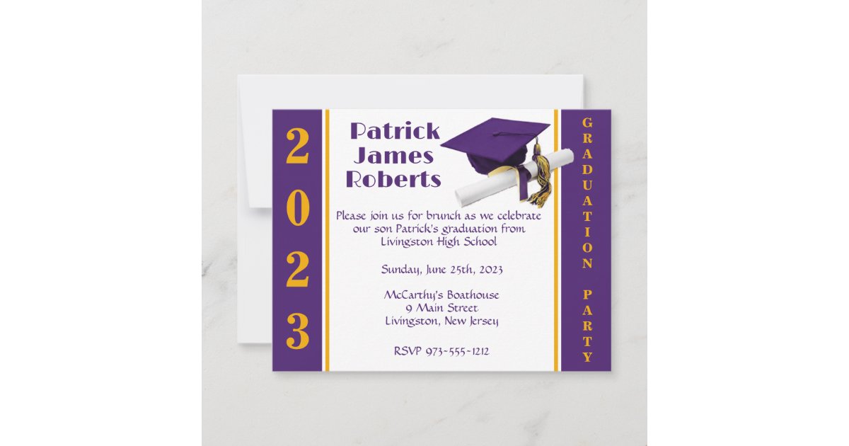 Cap & Diploma, Purple & Gold Graduation Invitation | Zazzle