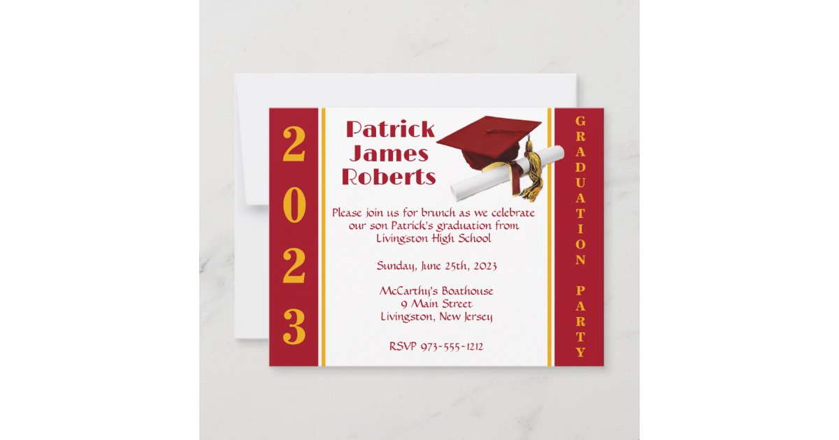 Cap & Diploma, Red & Gold Graduation Invitation | Zazzle
