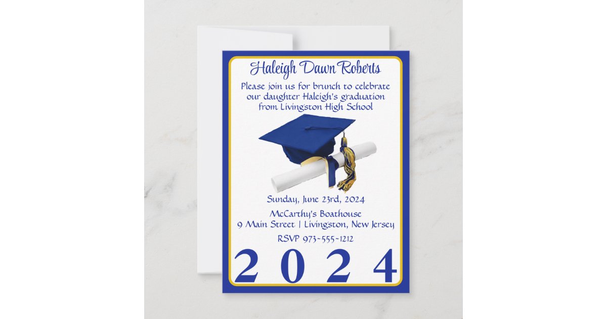 Cap & Diploma Royal Blue & Gold Graduation Party Invitation | Zazzle