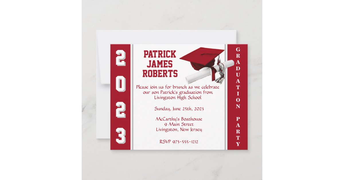 Cap & Diploma Varsity Red & Gray Graduation Invitation | Zazzle