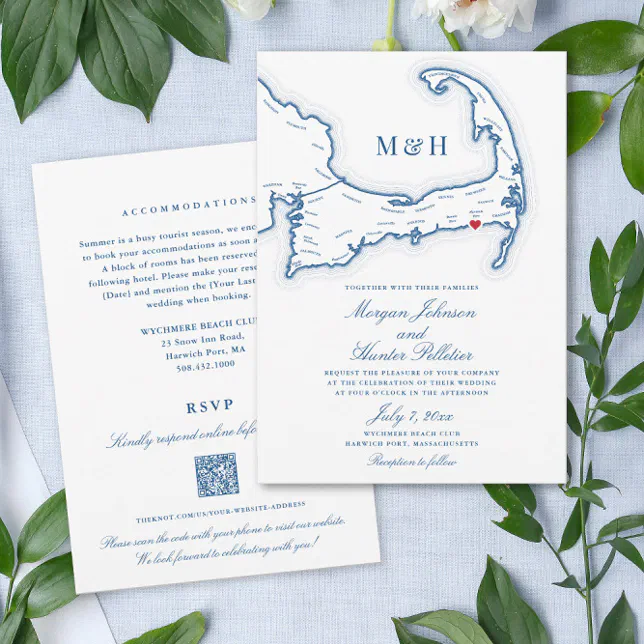 Cape Cod All-in-One QR code RSVP Wedding Invitation | Zazzle