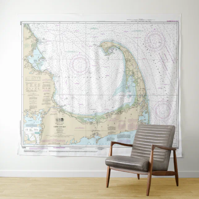 Cape Cod Bay Nautical Chart 13246 Tapestry | Zazzle