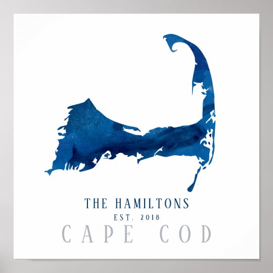 Cape Cod Blue Watercolor Map Family Established Poster | Zazzle.com
