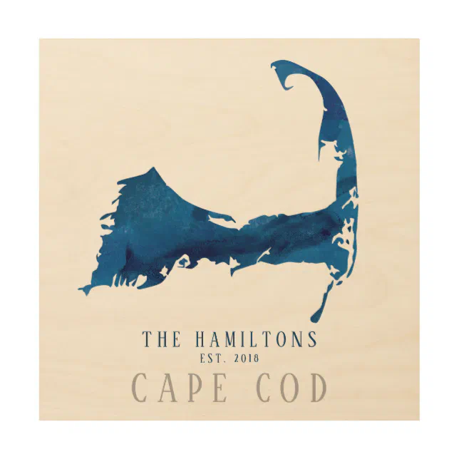 Cape Cod Blue Watercolor Map Family Established Wood Wall Art | Zazzle