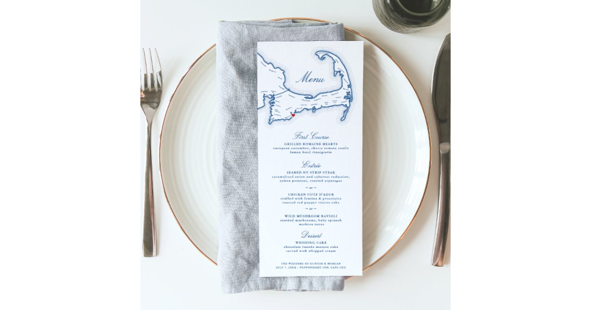 Cape Cod Destination Wedding Navy Blue Menu | Zazzle