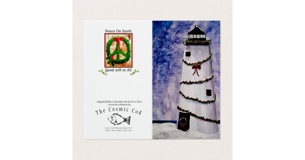 Cape Cod Holiday Lighthouse Greeting Card | Zazzle