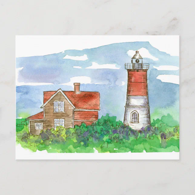 Cape Cod Lighthouse Sketch Postcard | Zazzle