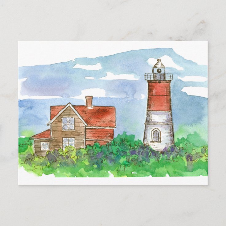 Cape Cod Lighthouse Sketch Postcard | Zazzle