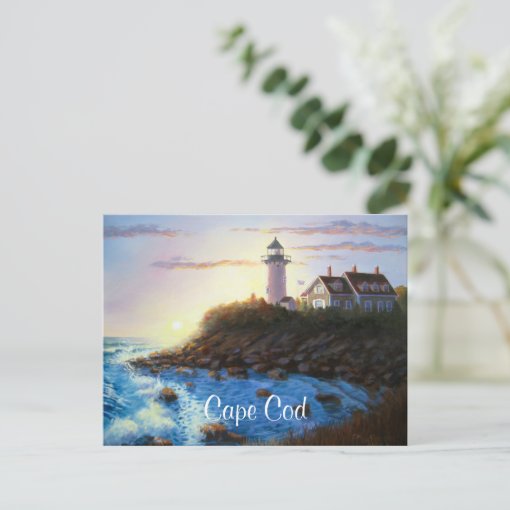 Cape Cod MA Nobska Lighthouse Painted Postcard | Zazzle