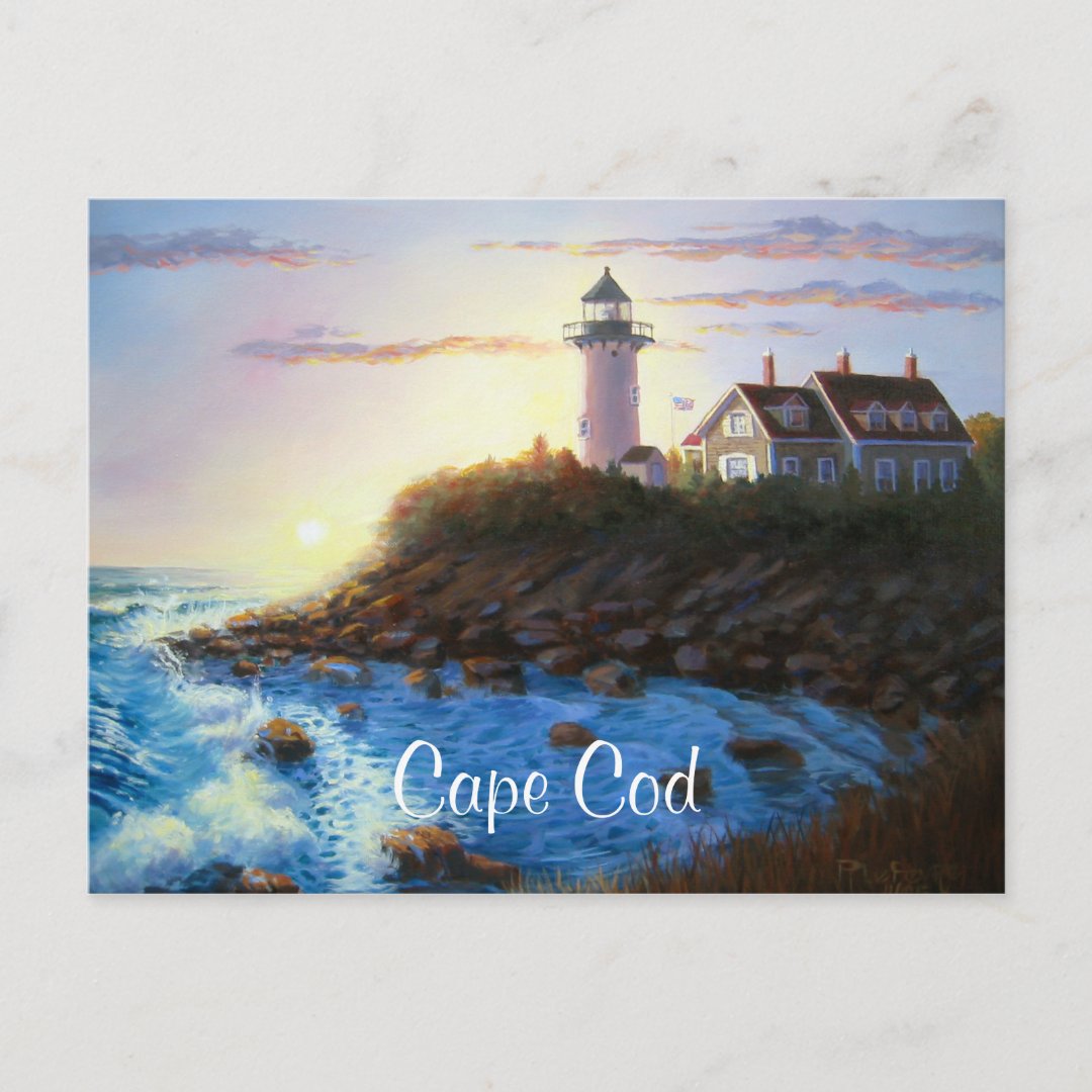 Cape Cod MA Nobska Lighthouse Painted Postcard | Zazzle