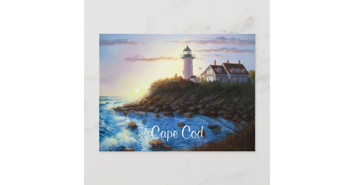 Cape Cod MA Nobska Lighthouse Painted Postcard | Zazzle